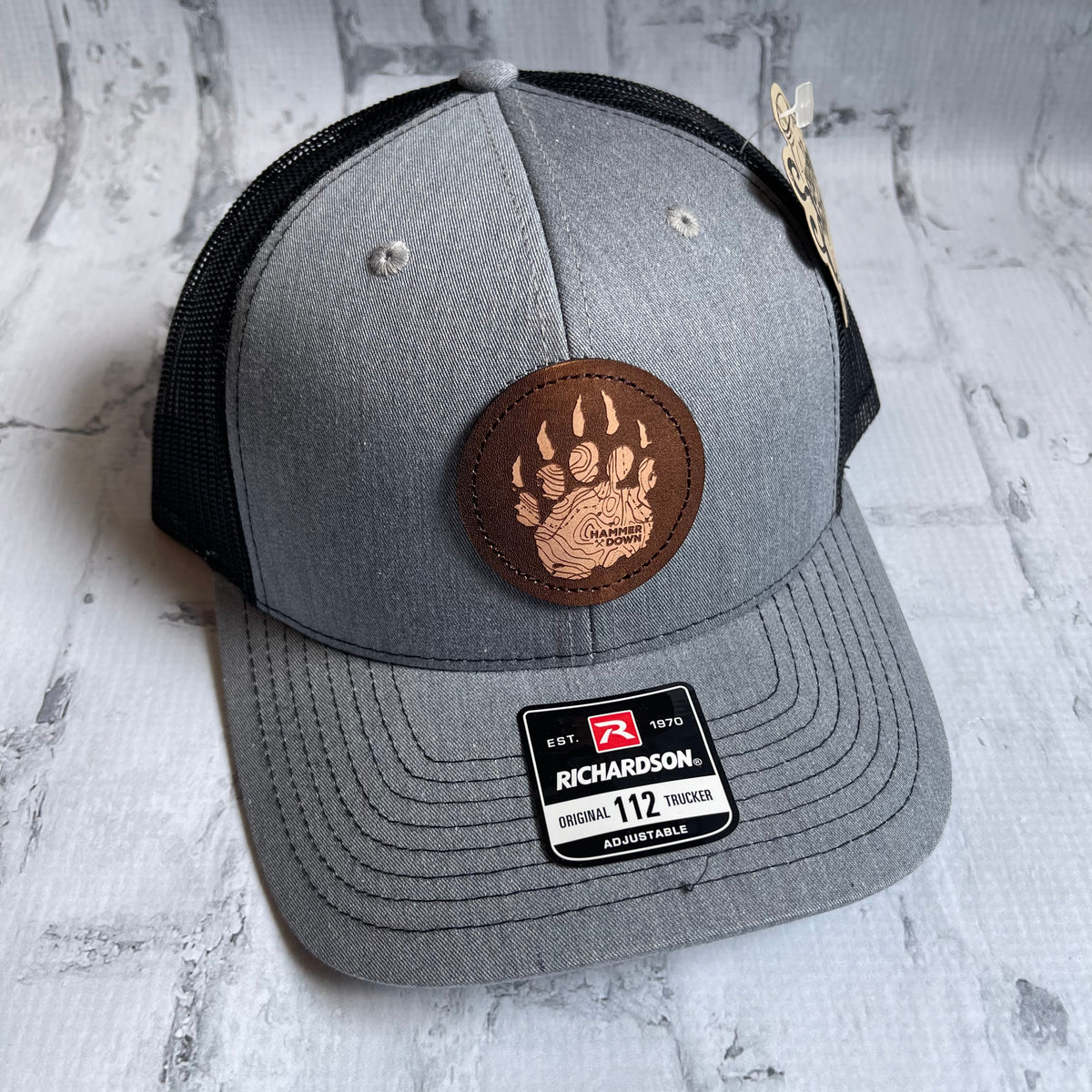 Hammer Down "Bear Claw Topo" Hat - Heather Gray with Leather Patch ...