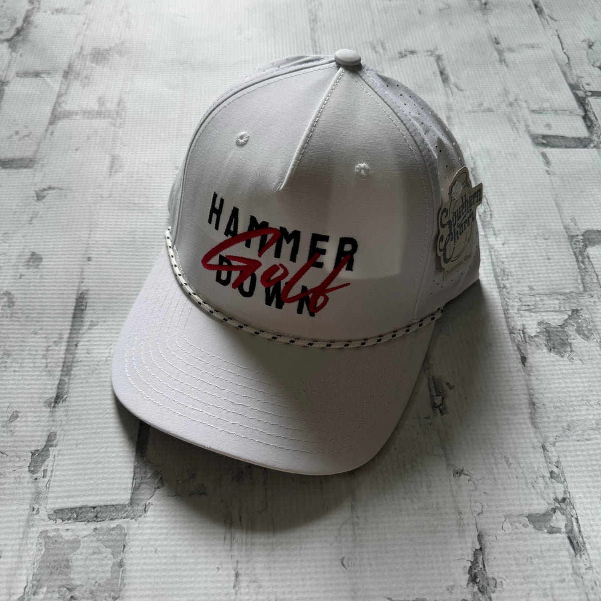 Hammer Down “Golf Strike" Hat - White with White Rope – Southern Charm ...