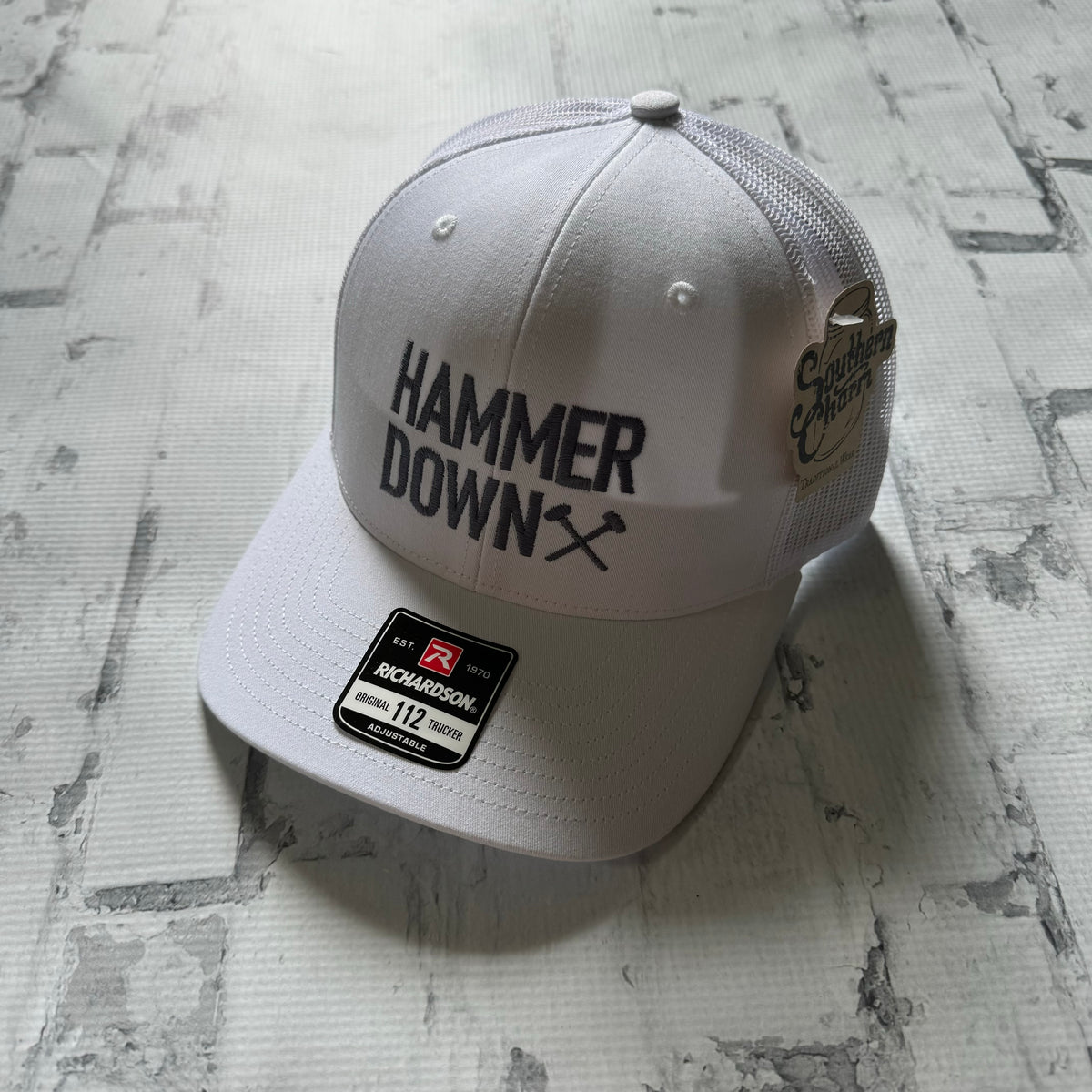 Hammer Down “Lettering" Hat - White – Southern Charm "Shop The Charm"