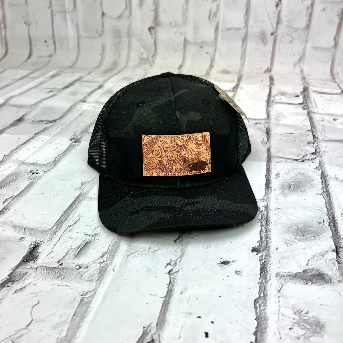 Ripple And Run "Bear Topography" Hat - Multi Camo And Black with Leath ...