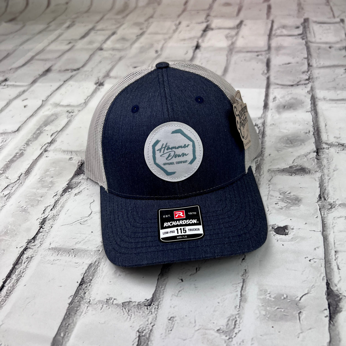 Hammer Down "Paint Octagon" Hat - Navy and Heather Gray with Leather P ...