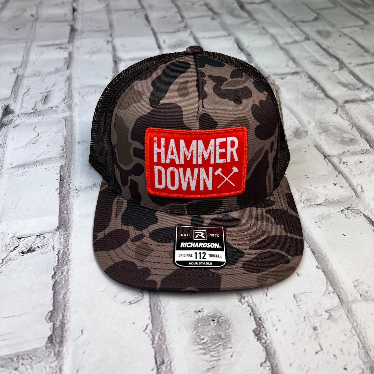 Hammer Down "Two Row" Hat - Duck Camo and Black with Leather Patch ...