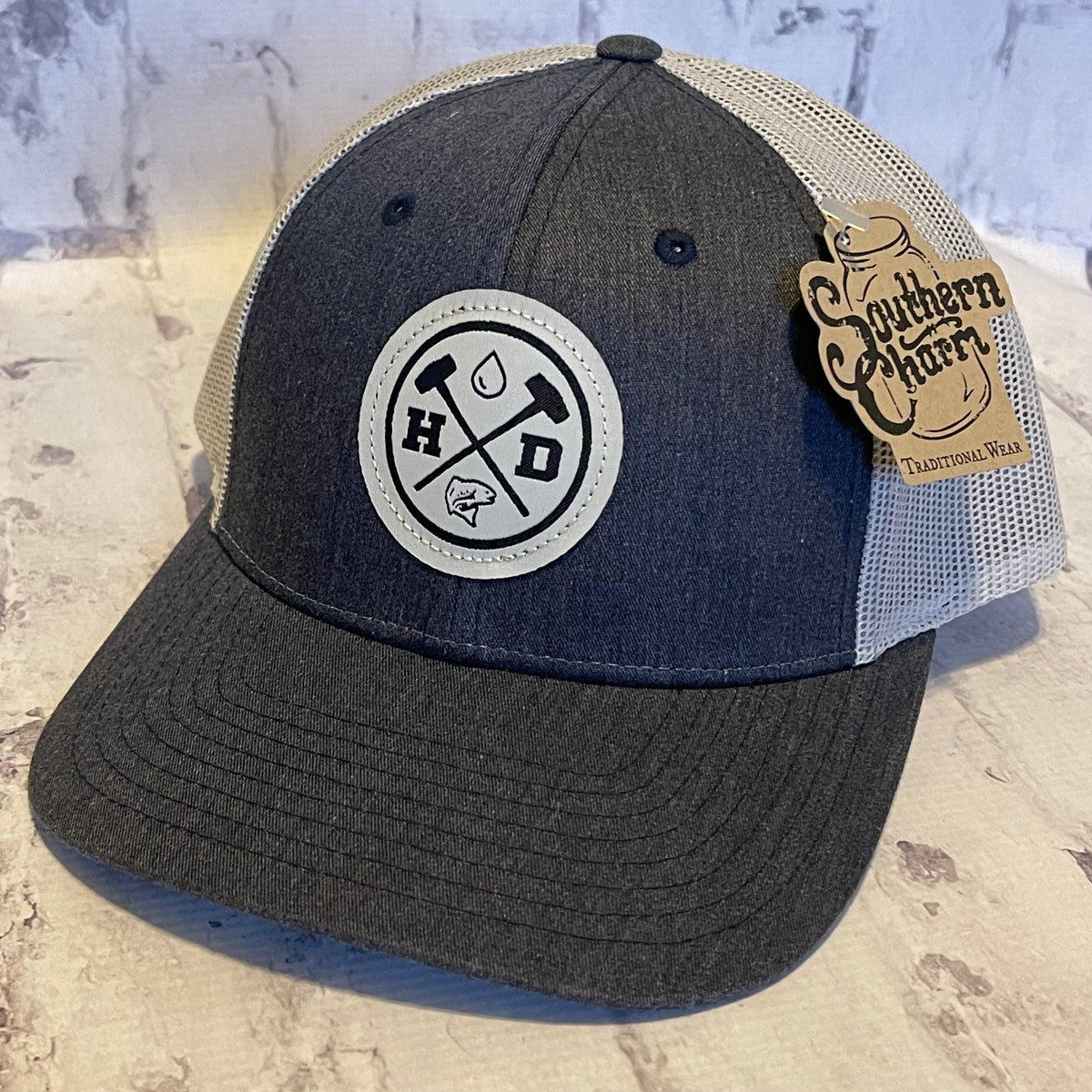 Hammer Down "Waterman" Trucker Hat - Navy/Light Grey with Woven Patch ...
